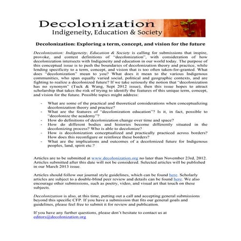 Decolonization issue 2 call for submissions | PDF
