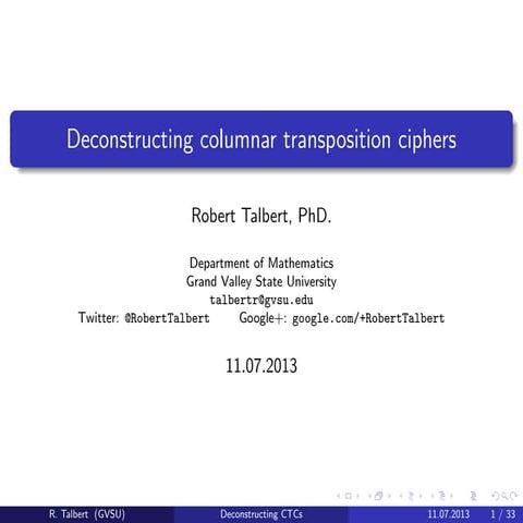 Deconstructing Columnar Transposition Ciphers | PDF