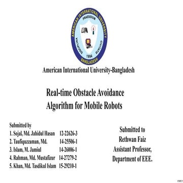Real Time Obstacle Avoidance Algorithm For Mobile Robots Ppt