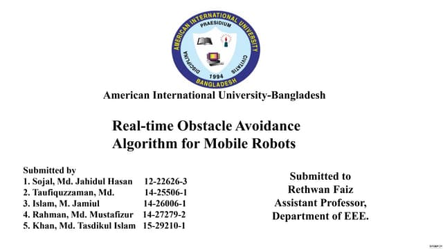 Real Time Obstacle Avoidance Algorithm For Mobile Robots Ppt