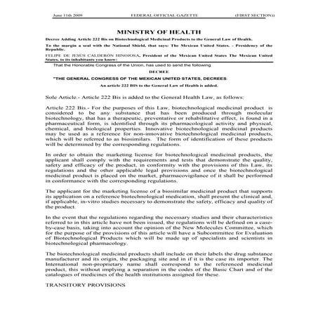 Decree adding article 222 bis on biotechnological medicinal products to ...