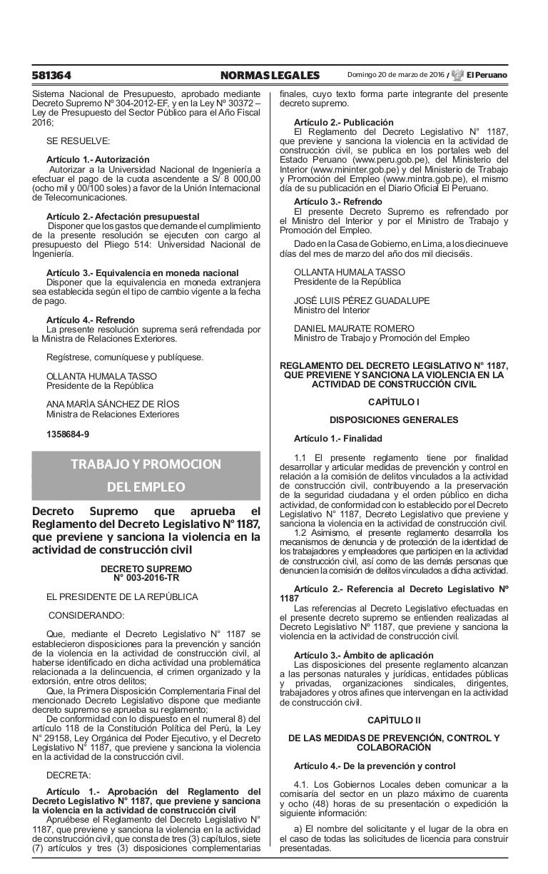 Decreto Supremo N° 003 2016 Tr Decreto Supremo Que Aprueba El Regla…