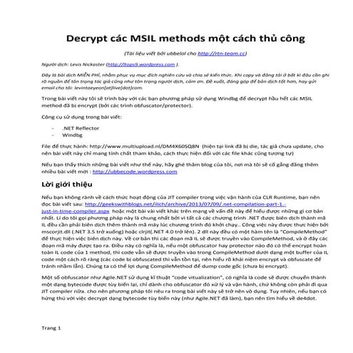 Decrypt các MSIL methods một cách thử công - Bài dịch | PDF