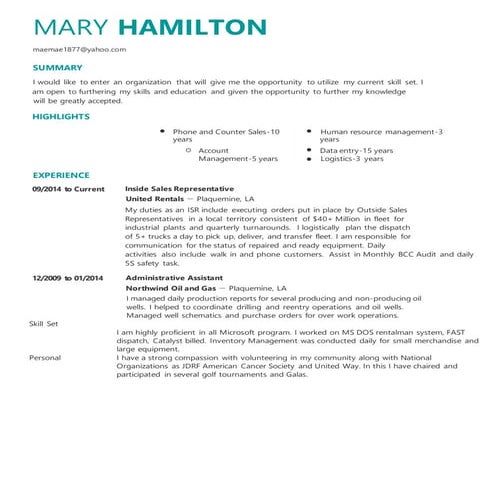Mary Hamilton Resume 1 | PDF