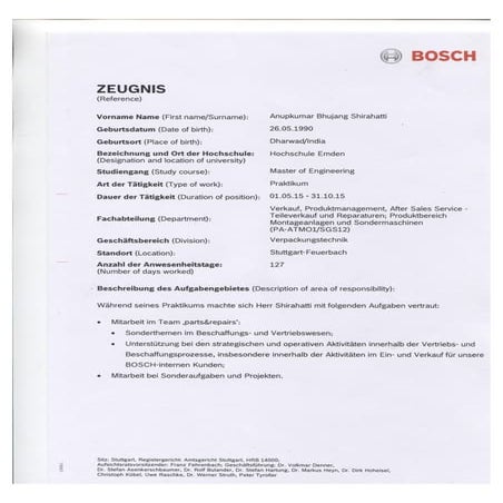 Internship certificate-Bosch | PDF