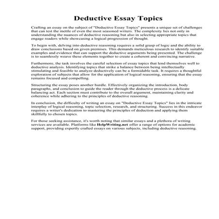 Deductive Essay Topics | PDF | Homework and Study | Education