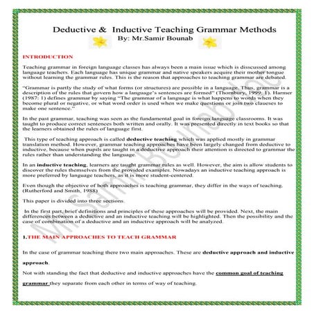Deductive Vs Inductive Teaching Grammar Methods Pdf Educational Assessment Education