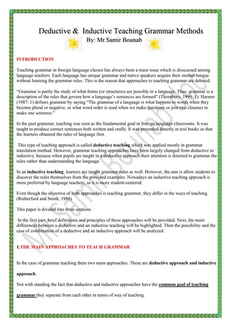 Deductive Vs Inductive Teaching Grammar Methods Pdf Educational Assessment Education