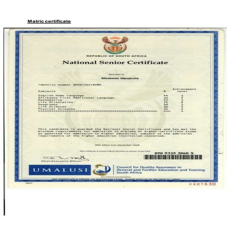 Matric certificate | DOCX