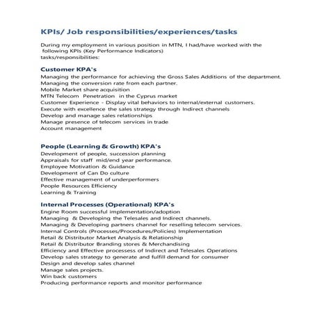 job kpis and responsibilities | DOCX