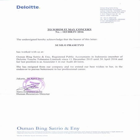 Susi Reference letter - Deloitte | PDF