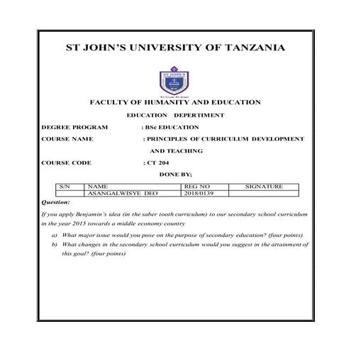 Tanzania curriculum | DOCX