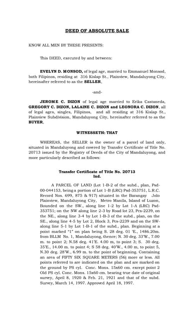 Deed of Absolute Sale Sample 1 | PDF | Currencies | Economy