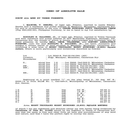 Deed of Absolute Sale Sample 3 | PDF