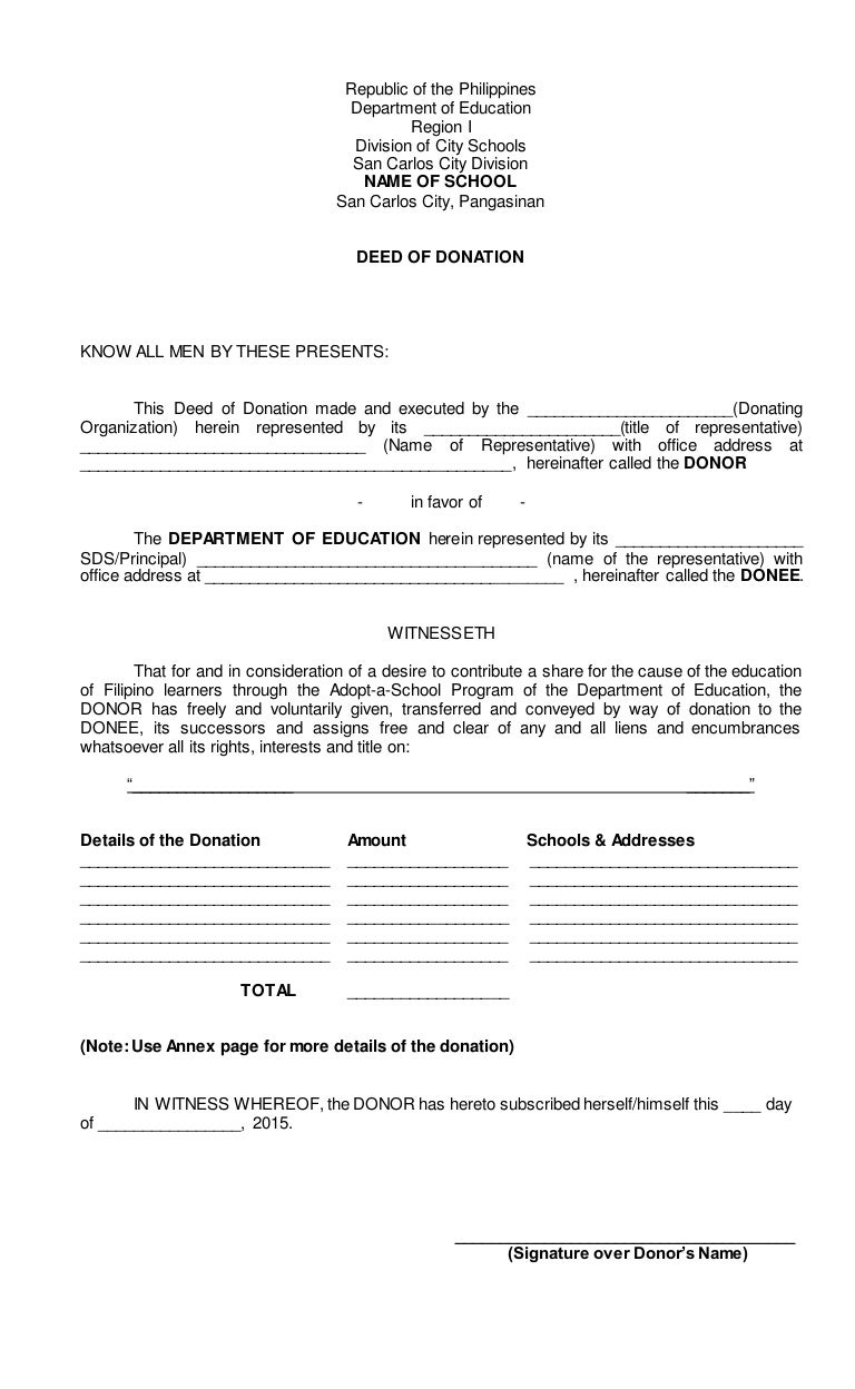 Deed Of Donation Sample Letter deed-of-donation-sample-letter