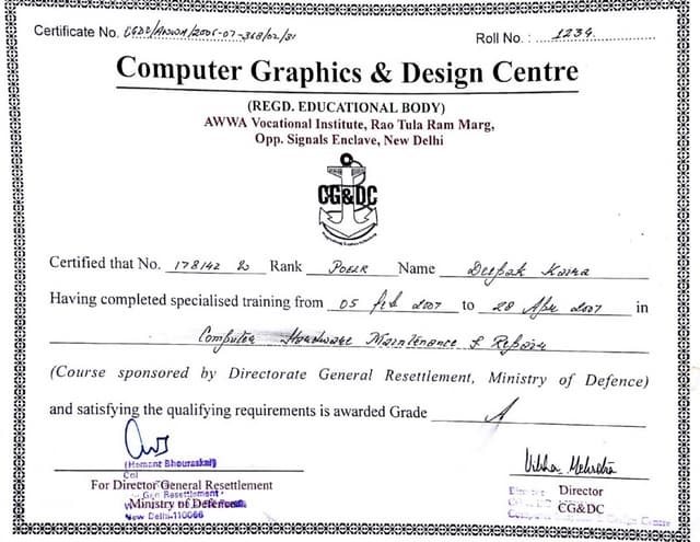Computer Training Certificate