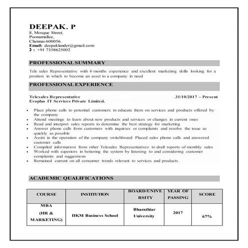 Deepak Marketing Resume | PDF