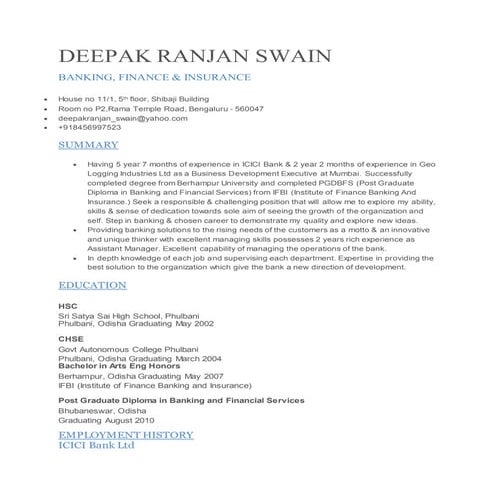 Deepak resume | DOCX | Business Banking & Finance | Business