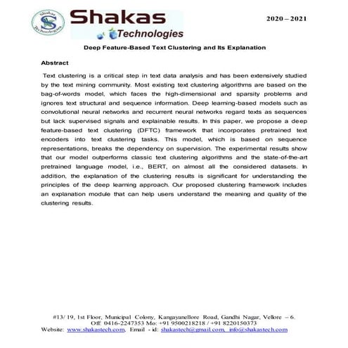 Deep Feature Based Text Clustering And Its Explanation Pdf