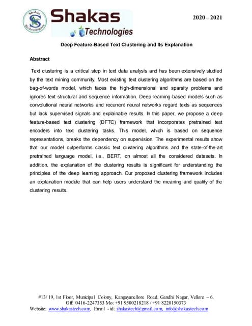 Deep Feature Based Text Clustering And Its Explanation Pdf