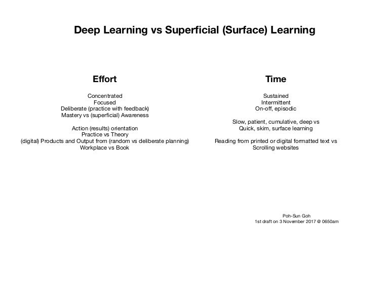 Deep learning vs superficial (surface) learning