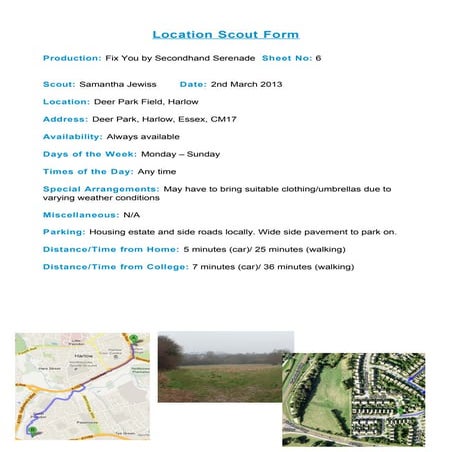 Motorway Location Scout Form | DOCX
