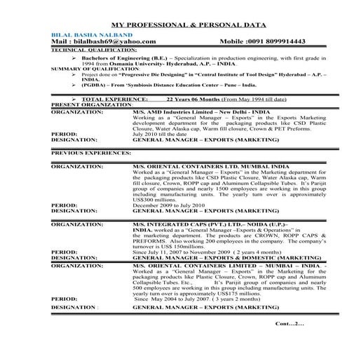 Resume with Personal Data | DOC