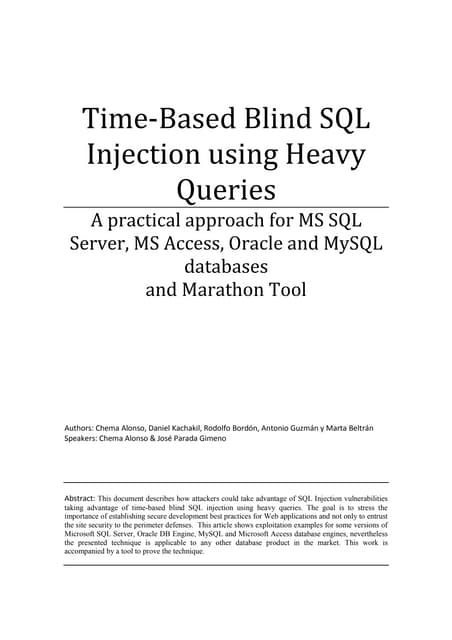 Time Based Blind Sql Injection Using Heavy Queries Pdf