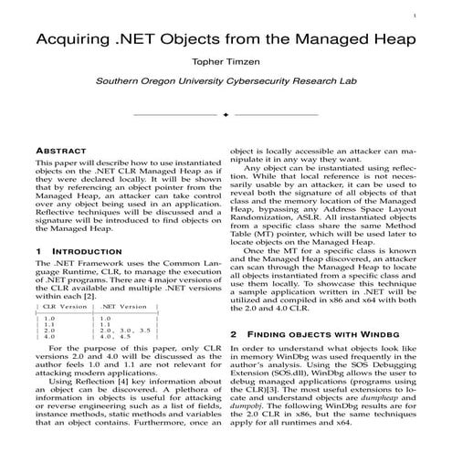 DEF CON 23 - Topher Timzen - acquiring net objects from the managed Heap | PDF