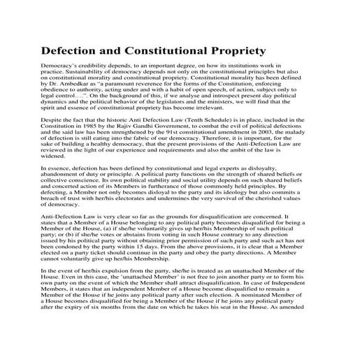 Defection and Constitutional Propriety | PDF