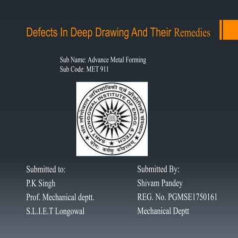 Defects in deep drawing and their remedies | PPTX