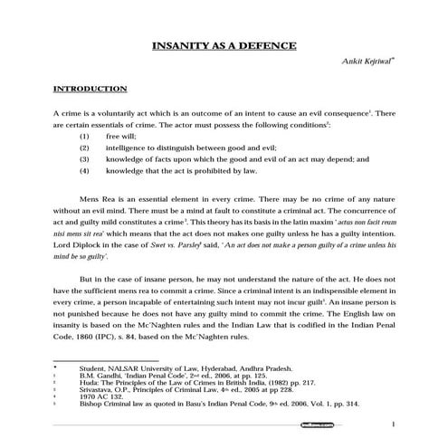 Defence of insanity | PDF