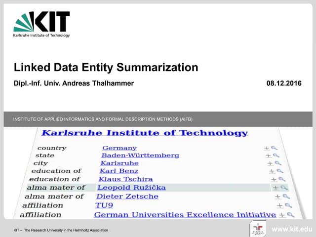 Linked Data Entity Summarization Phd Defense Pptx Databases