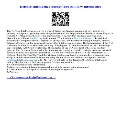 Defense Intelligence Agency And Military Intelligence | PDF
