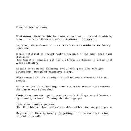 Defense Mechanisms Definition Defense Mechanisms con | DOCX