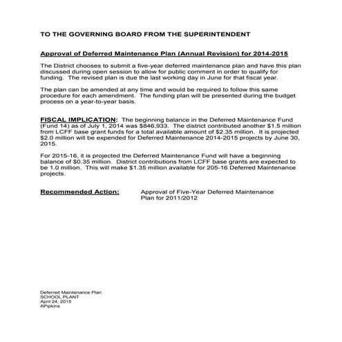 Deferred Maintenance Plan | PDF