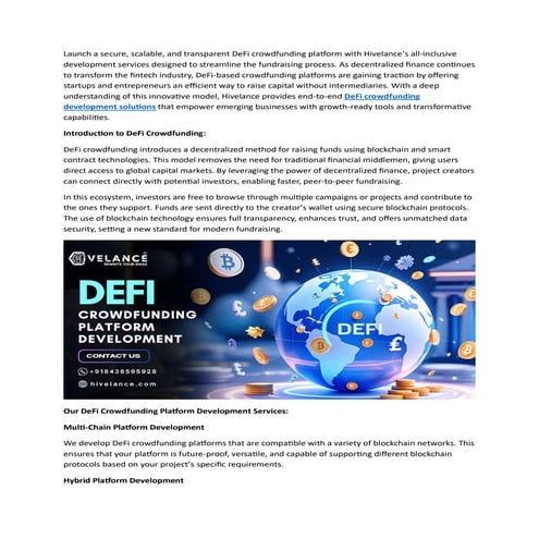 Custom DeFi Crowdfunding Platform Development for Startups and Enterprises | PDF