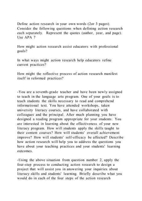 Define Action Research In Your Own Words 2or 3 Pages Consider The Pdf