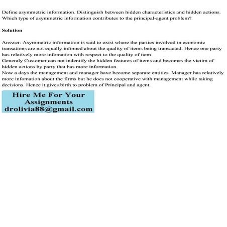Define asymmetric information. Distinguish between hidden characteri.pdf
