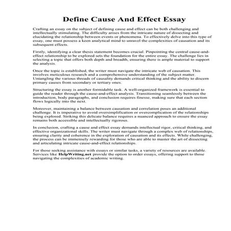 Define Cause And Effect Essay. Cause and Effect Essay Examples of ...