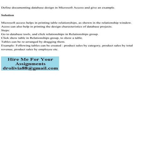 Define documenting database design in Microsoft Access and give an e.pdf