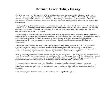 Define Friendship Essay | PDF
