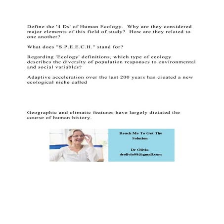 Define the 4 Ds of Human Ecology. Why are they considered major e.docx