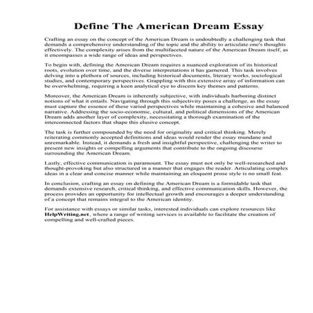 Define The American Dream Essay | PDF