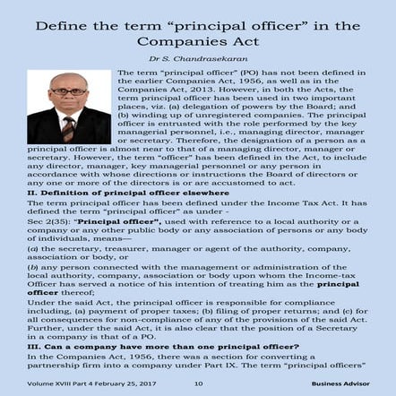 Define the term “principal officer” in the Companies Act - Dr S ...