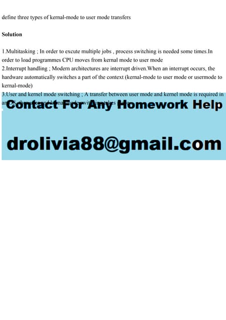 Define Three Types Of Kernal Mode To User Mode Transferssolution Pdf