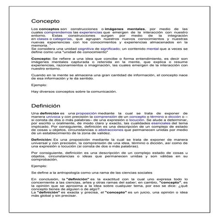 Diferencia entre concepto y definicion | DOCX