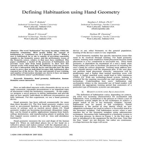 (2007) Defining Habituation Using Hand Geometry | PDF