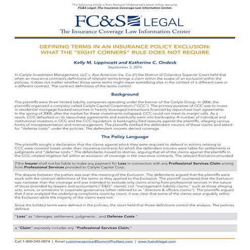 Defining Terms in an Insurance Policy Exclusion: What the "Eight ...