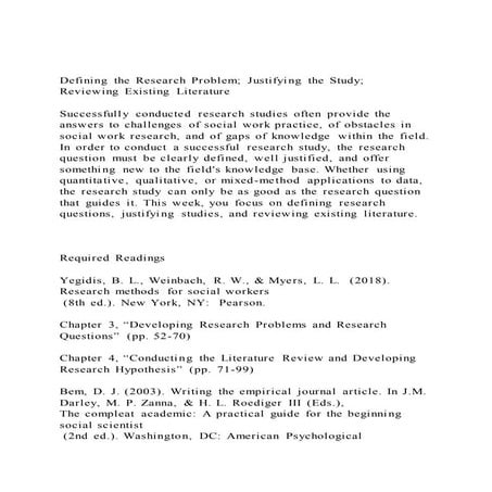 Defining the Research Problem; Justifying the Study; Reviewing E | PDF